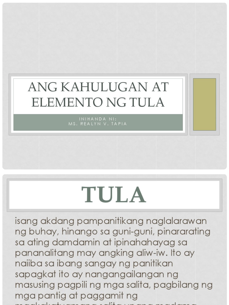 Ang Kahulugan at Elemento NG Tula | PDF