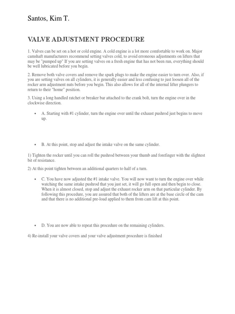 Valve Adjustment Procedure Guide | PDF