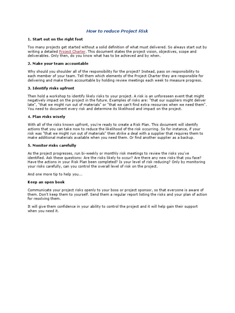 How To Reduce Project Risk | PDF | Business