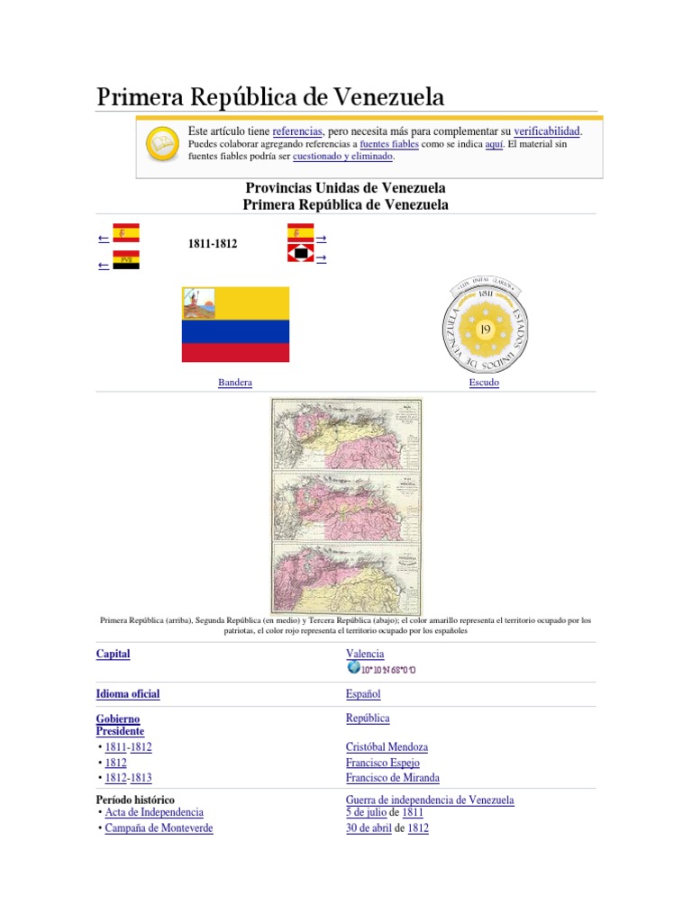 Primera República de Venezuela | PDF | Conflictos del segundo milenio ...