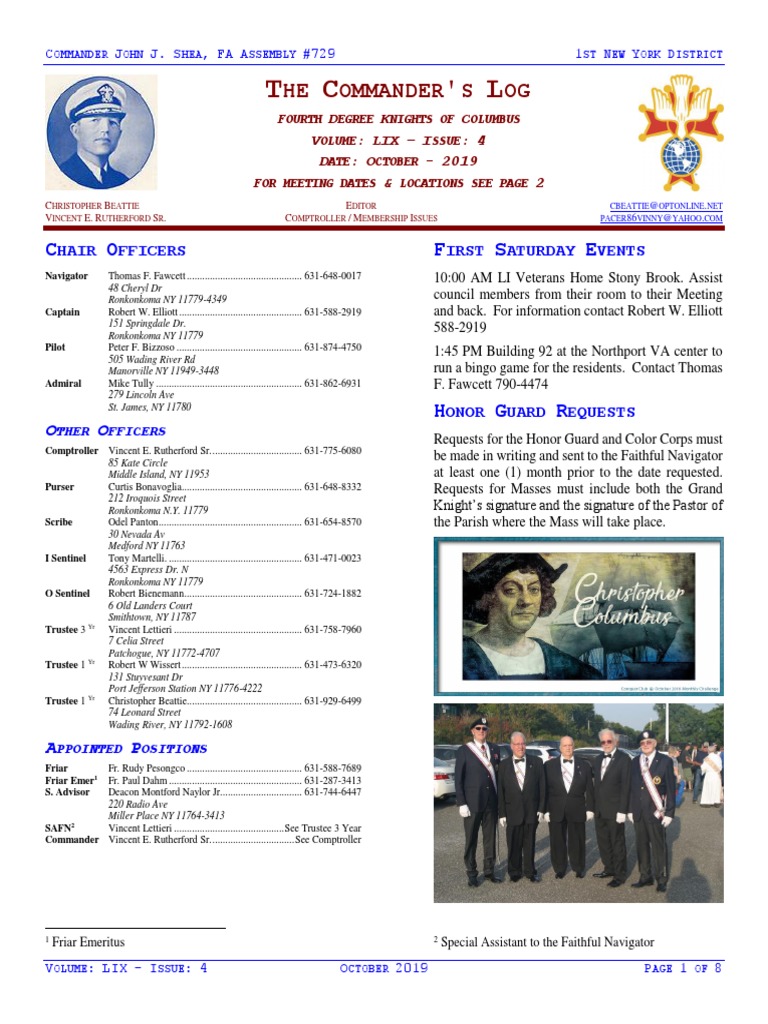 Commander's Log 2019 October | PDF | Christopher Columbus