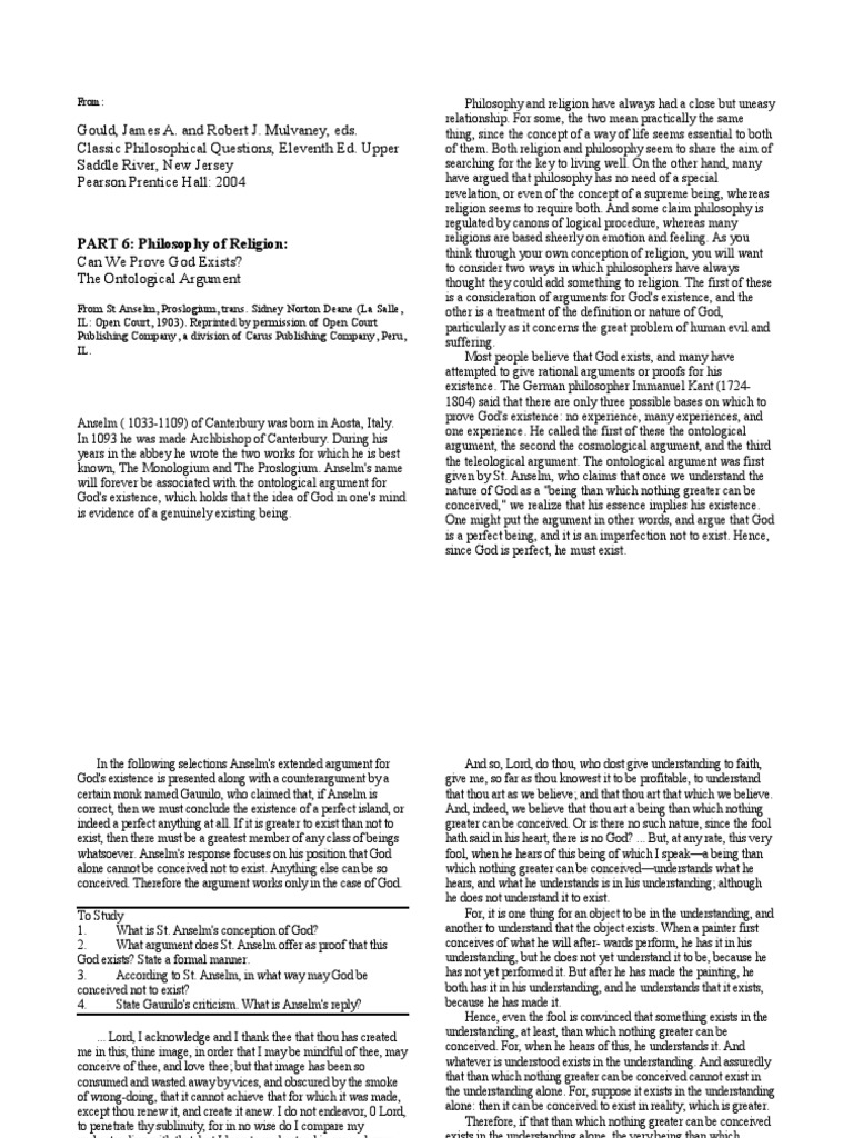 Anselm The Ontological Argument | PDF | Existence Of God | Reasoning