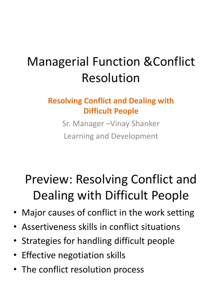 Managerial Function &conflict Resolution: Resolving Conflict and ...