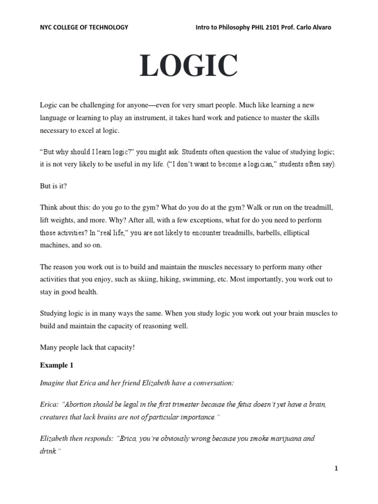 Logic: Nyc College of Technology Intro To Philosophy PHIL 2101 Prof ...