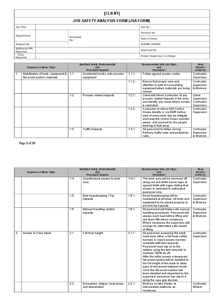 Example JSA Job Safety Analysis | PDF | Personal Protective Equipment | Prevention