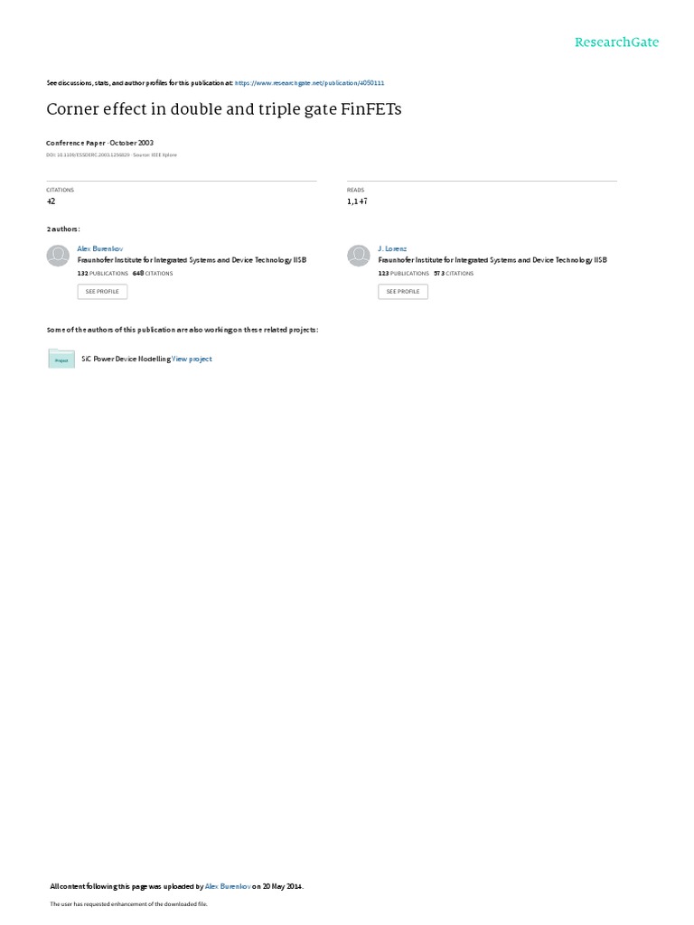 Corner Effect in Double and Triple Gate Finfets: October 2003 | PDF ...