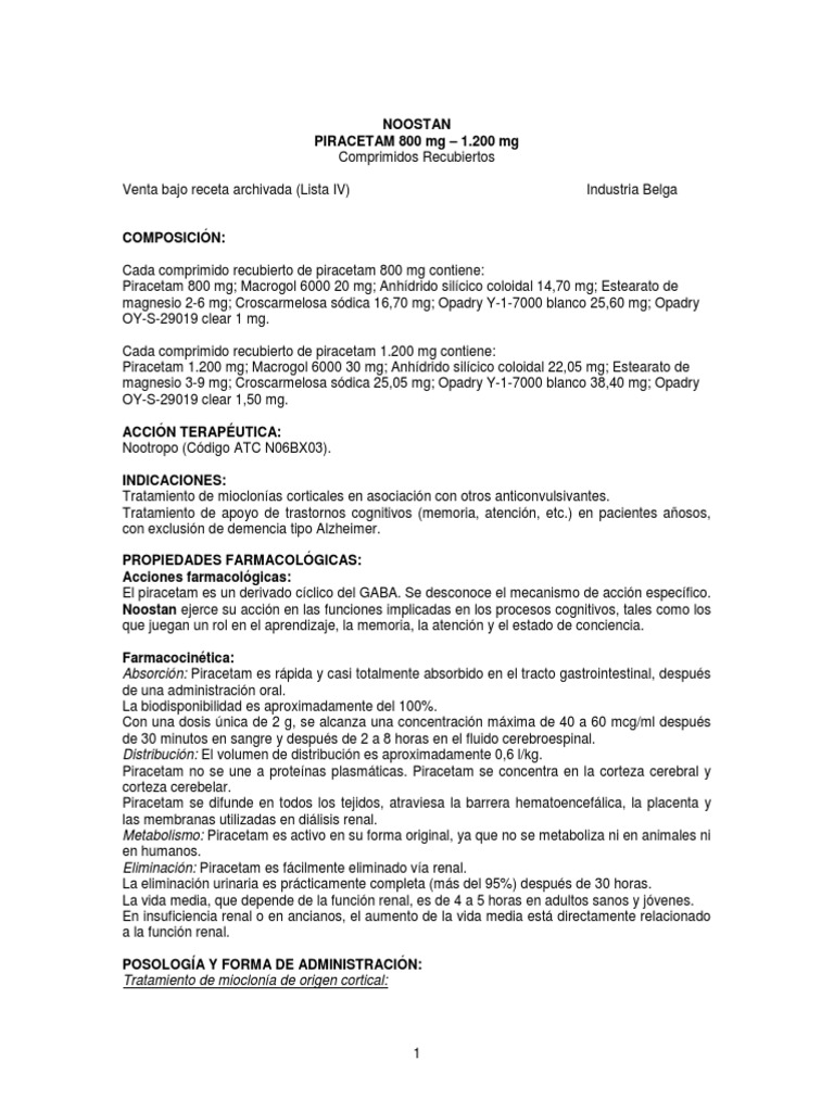 Piracetam: Uso y Dosificación | PDF | Medicamentos con receta ...