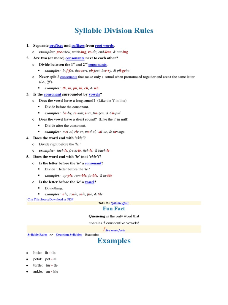 Syllable Division Rules | PDF | Adjective | Stress (Linguistics)