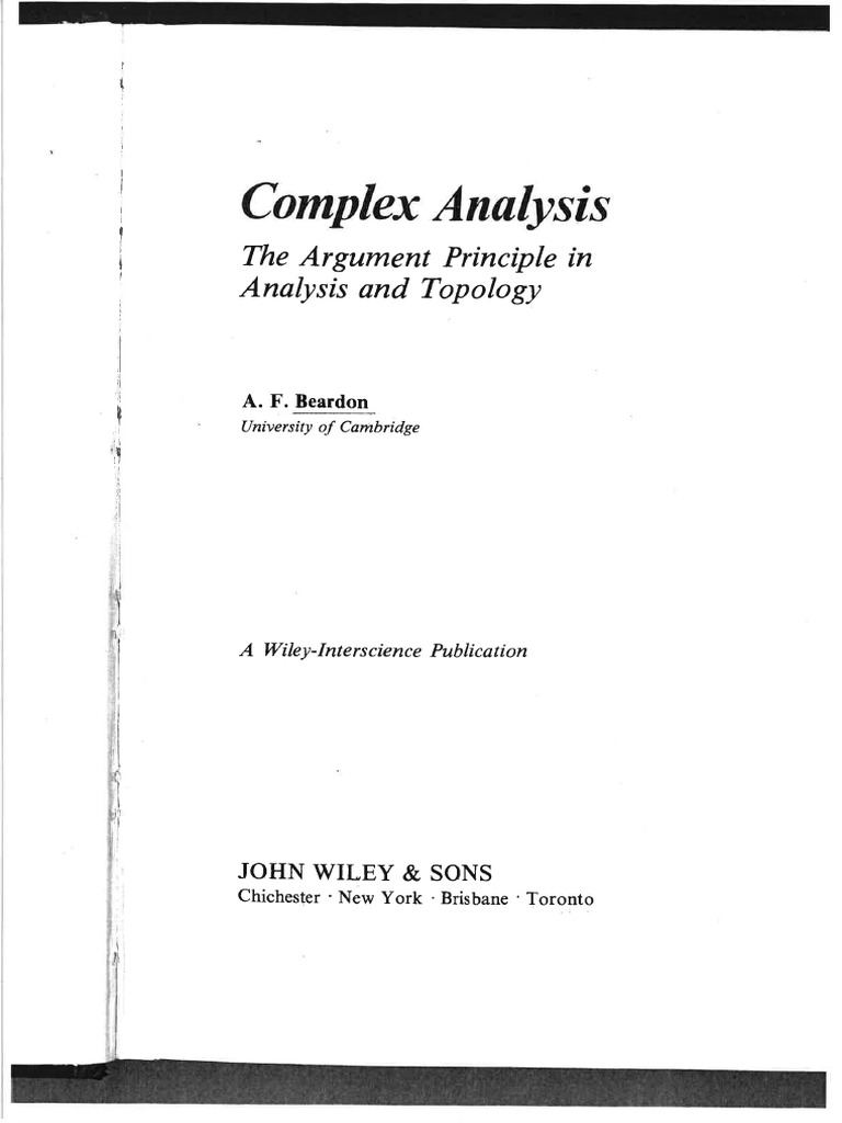 Alan F. Beardon - Complex Analysis - The Argument Principle in Analysis ...