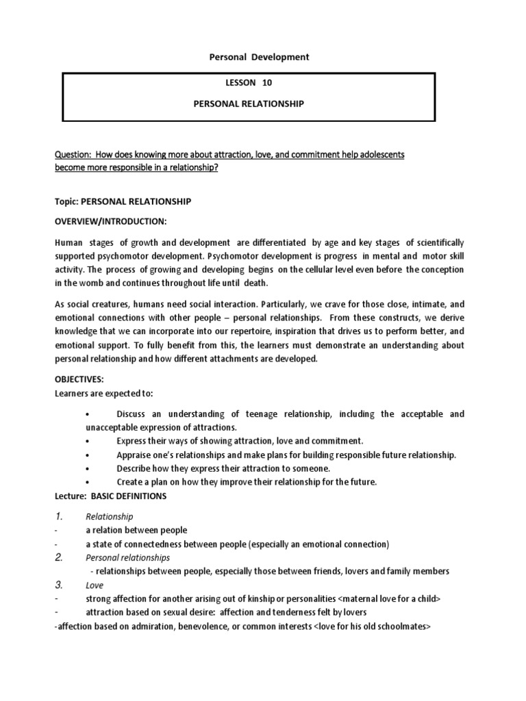 Understanding Personal Relationships | PDF | Human Sexual Activity ...