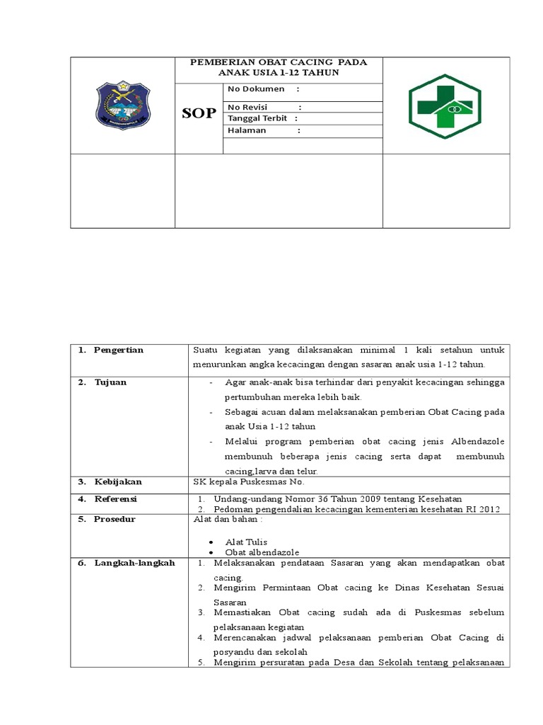 Sop Pemberian Obat Cacing | PDF