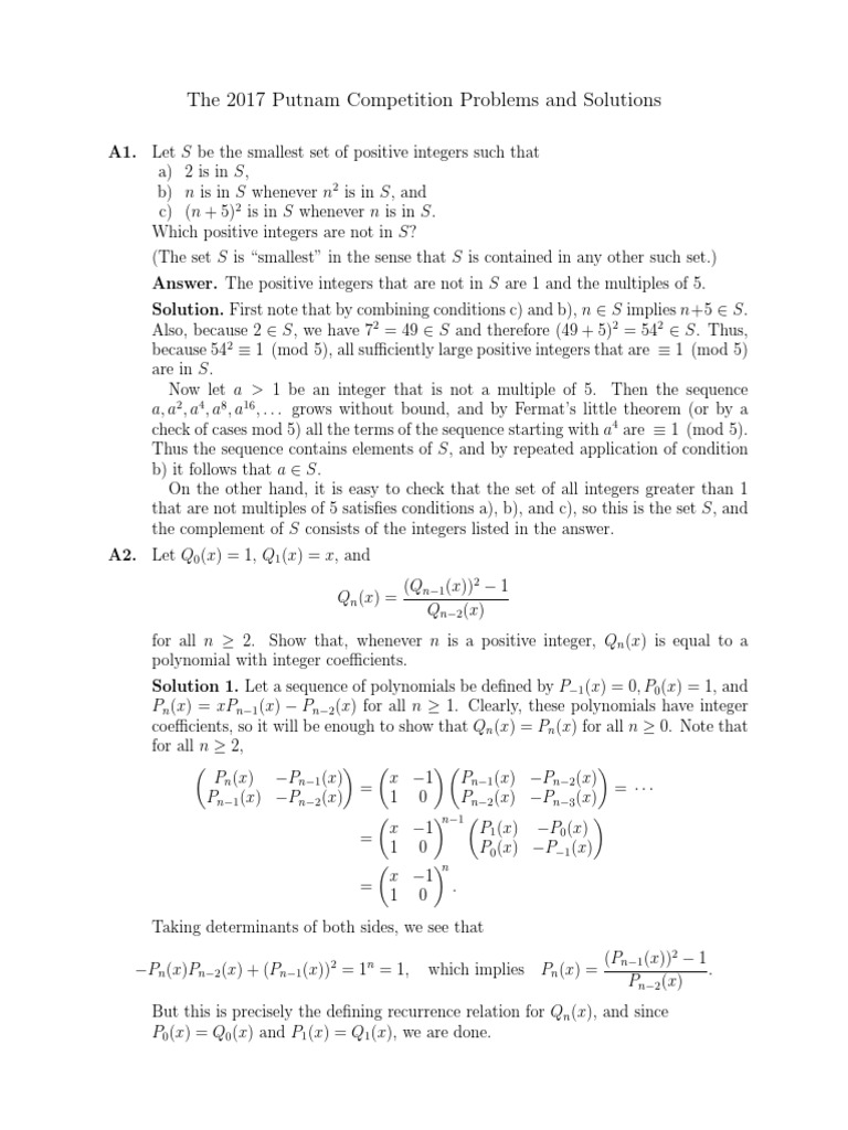 Putnam 2017 Solutions | PDF | Eigenvalues And Eigenvectors | Series ...