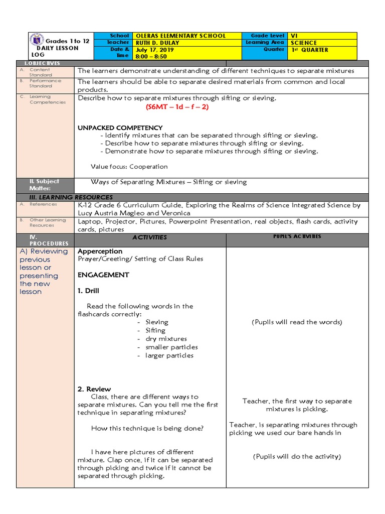 Sample Detailed Lesson Plan in Science VI | PDF | Lesson Plan ...