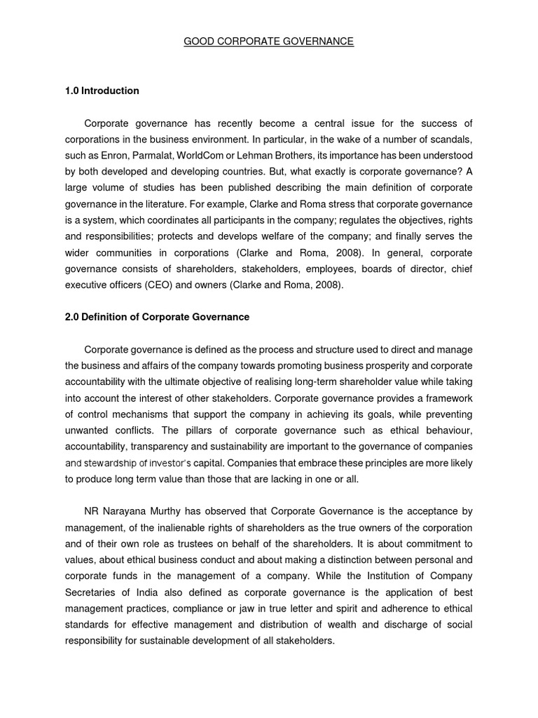 Good Corporate Governance Writing | Download Free PDF | Corporate ...
