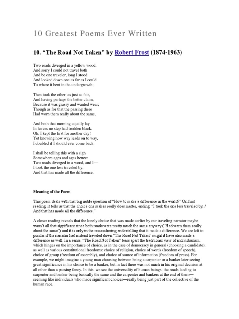 Top 10 Greatest Poems of All Time | PDF