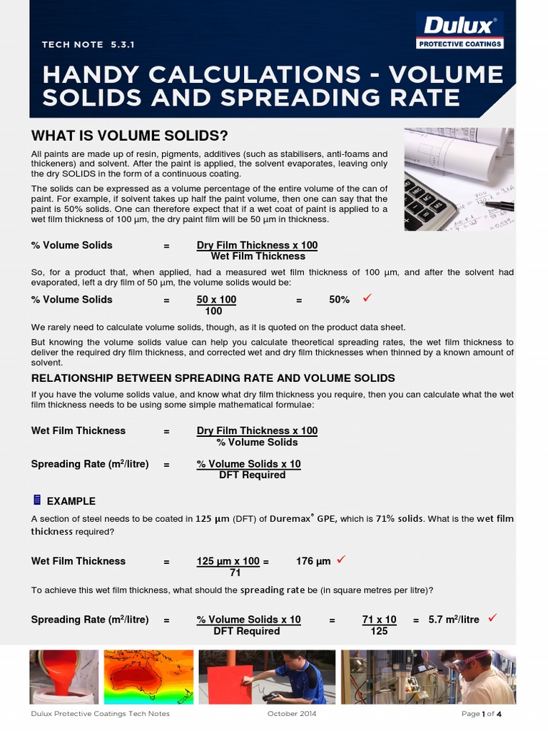 Handy Calculations - Volume Solids and Spreading Rate | PDF | Paint ...