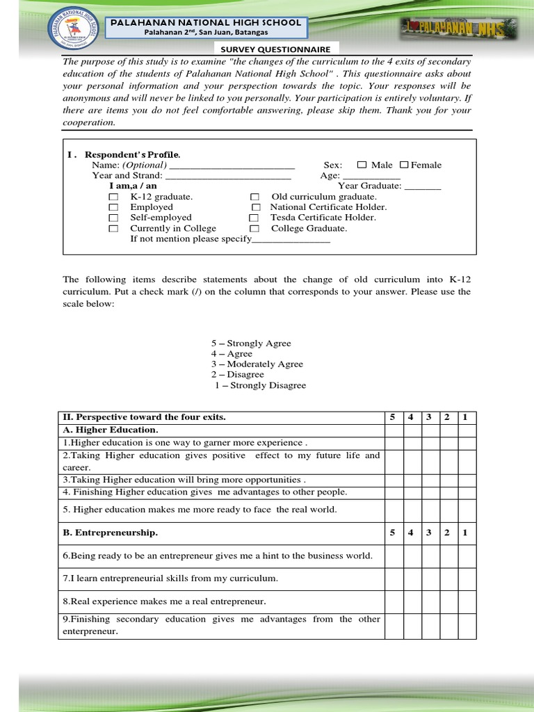 Palahanan High School Curriculum Survey | PDF | Entrepreneurship ...