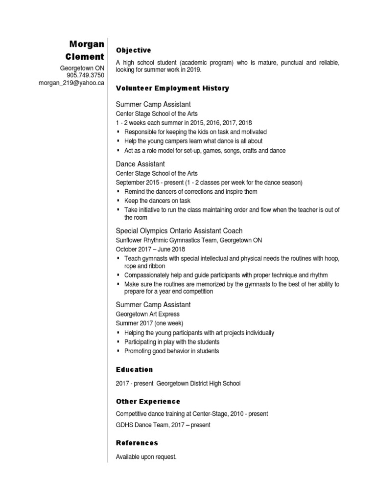 Morgan Clement Resume 2018 | PDF | Dances | Gymnastics