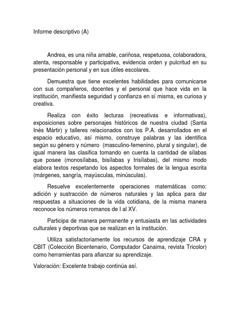 Informe Descriptivo 1 Er Momento 2do Grado | PDF | Aprendizaje ...