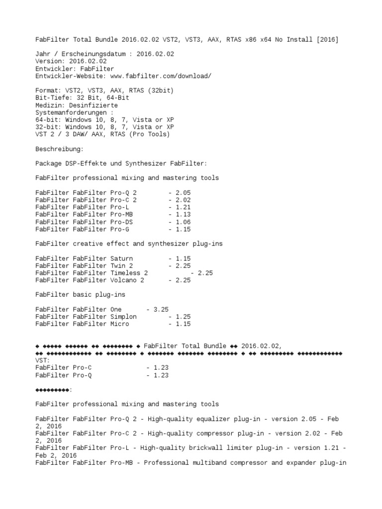 FabFilter Total Bundle 02.02.2016 VST2, VST3, AAX, RTAS x86 x64 No ...