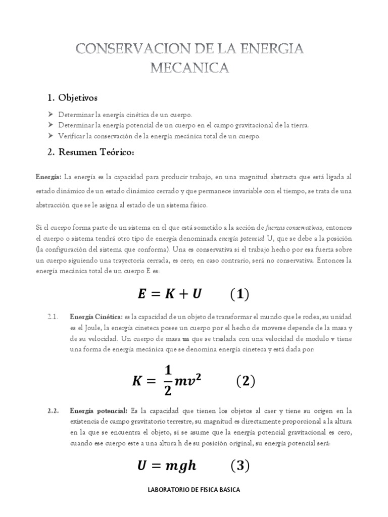 Inf-6 Conservacion de La Energia Mecanica | PDF | Energía potencial | Masa
