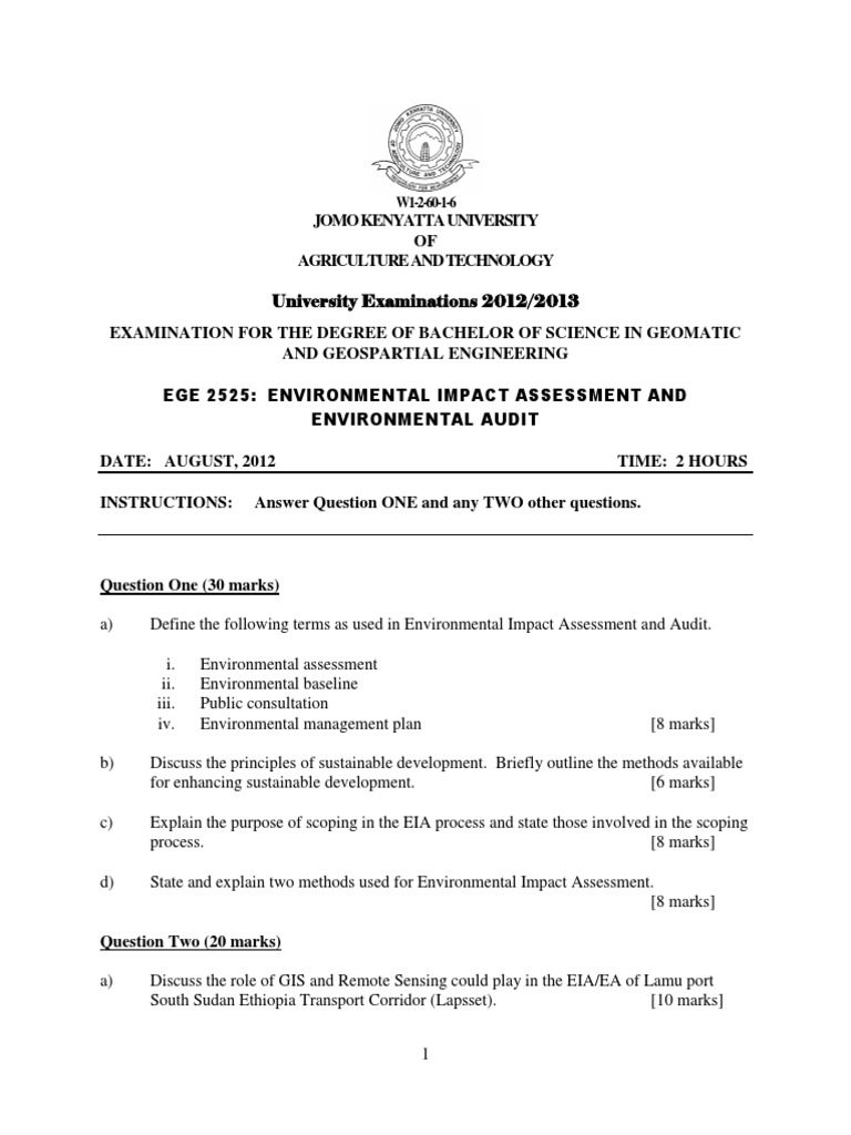 Past Paper | PDF | Environmental Impact Assessment | Environmental ...