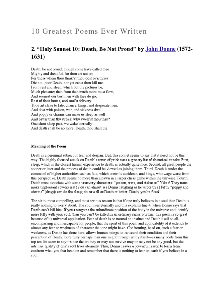 10 Greatest Poems Ever Written 2 & 1 | PDF | Soul | Poetry