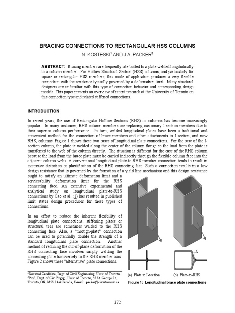 Bracing Connections To Rectangular Hss Columns: N. Kosteski and J.A ...