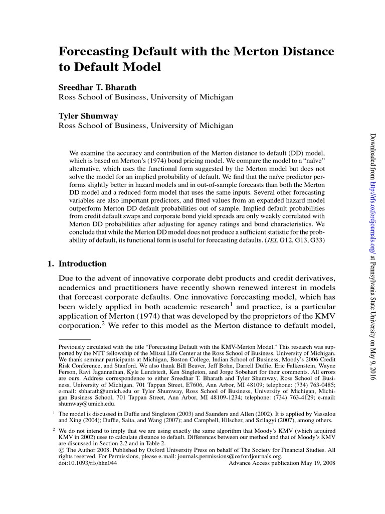 Forecasting Default With The Merton Distance To Default Model ...