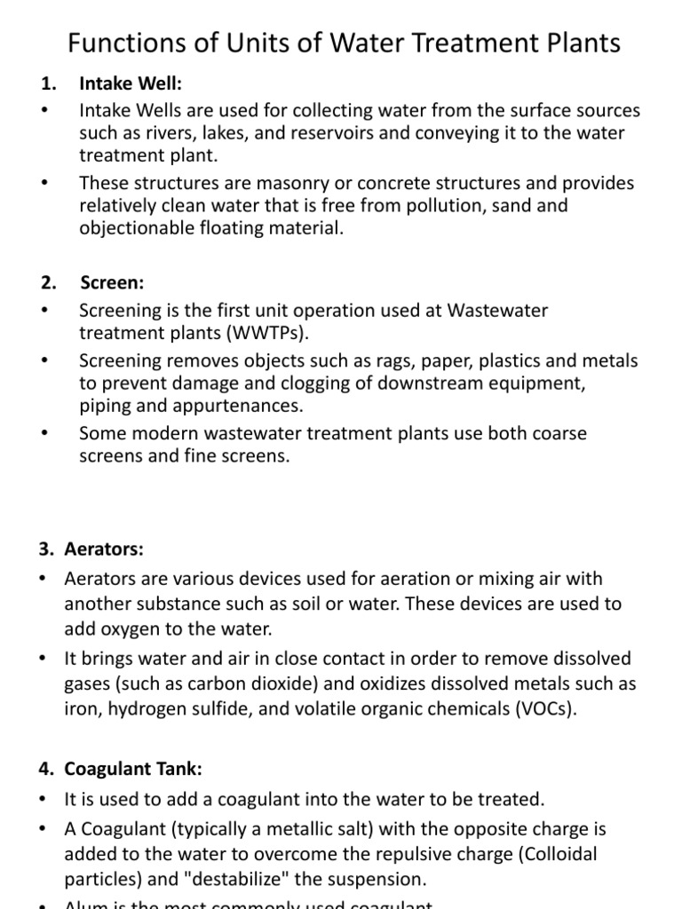 Functions of Units of Water Treatment Plants | PDF | Sewage Treatment ...