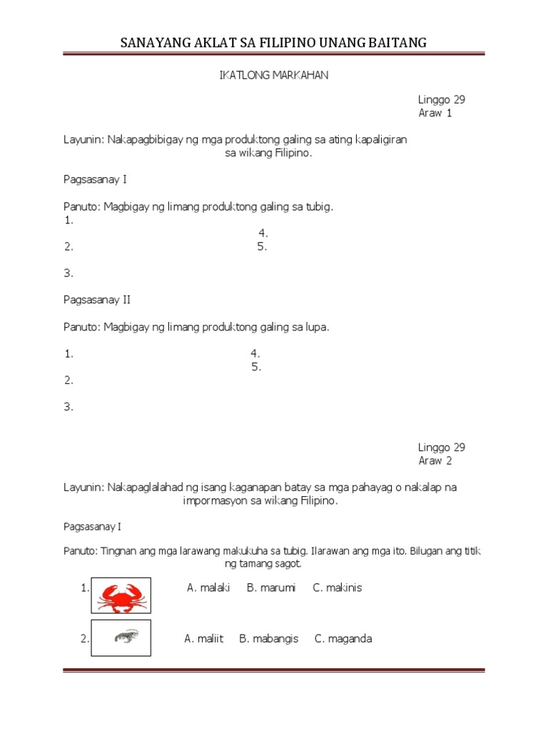 Workbook in Filipino 5 | PDF