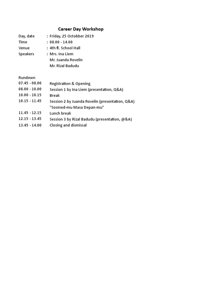 Career Day Workshop Schedule 2019 | PDF