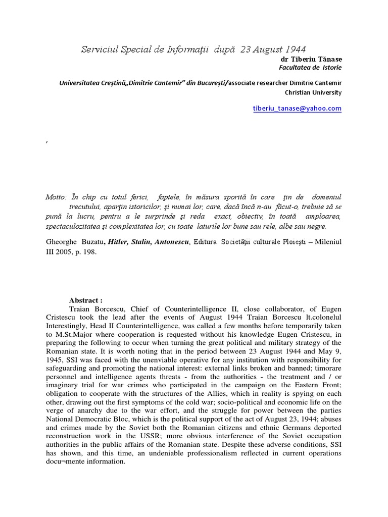 Serviciul Special de Informaţii 1944-1945 | PDF | Romania | Government