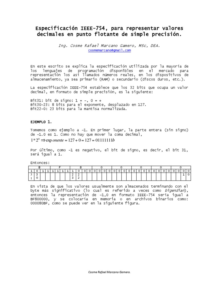 Especificación IEEE-754 en Punto Flotante | PDF | Poco | C