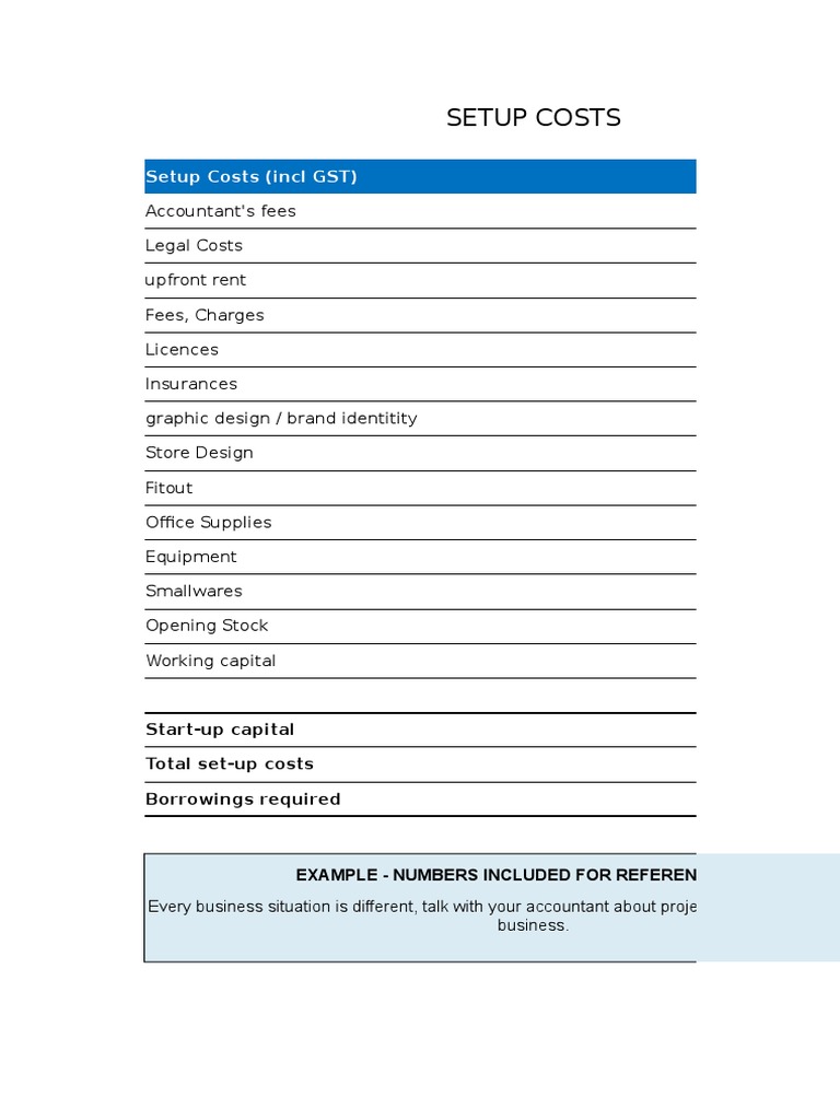 Setup Costs (Incl GST) | PDF