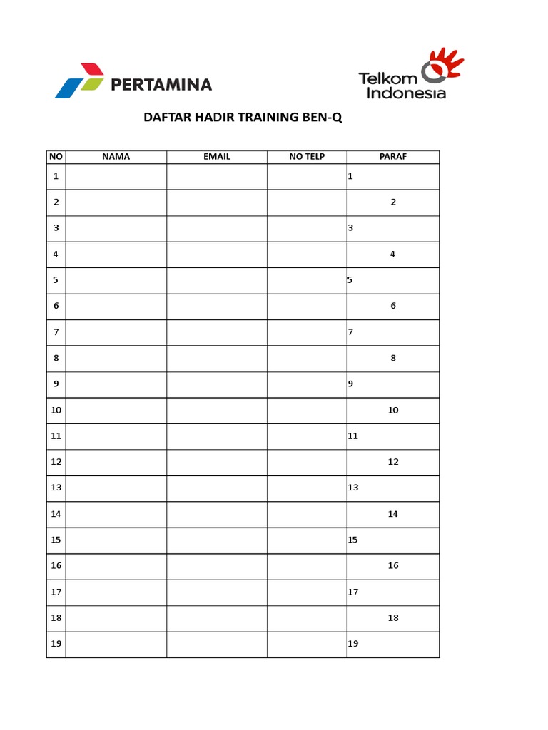 Daftar Hadir Training Ben-Q | PDF