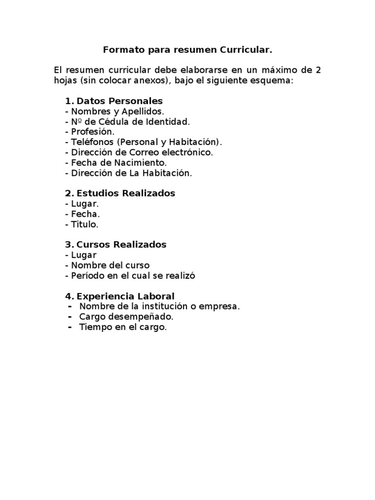 Formato Para Resumen Curricular