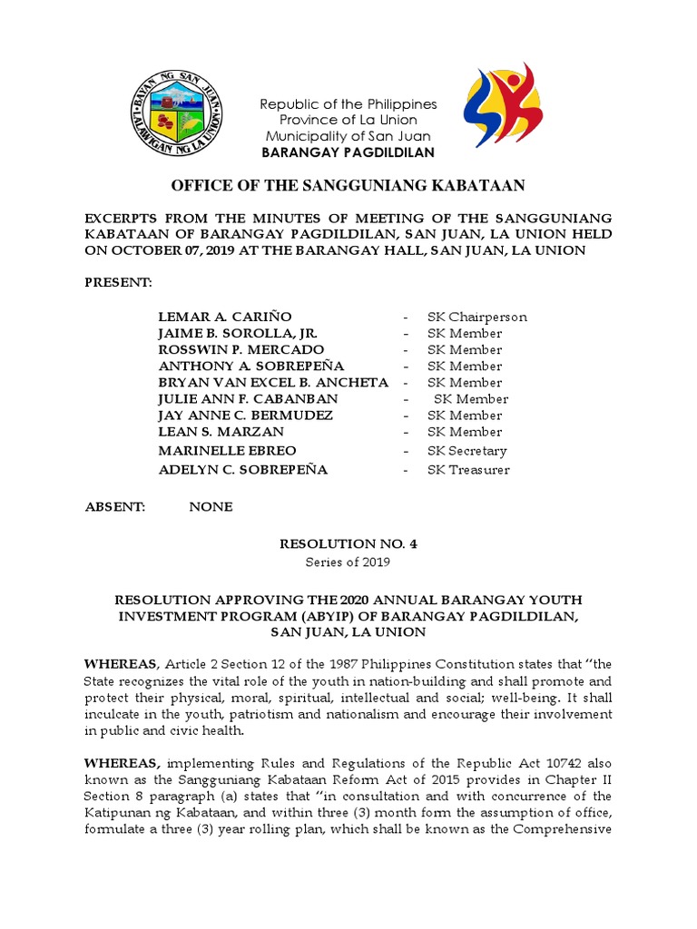 Approval of 2020 ABYIP Resolution | PDF | Government Information ...