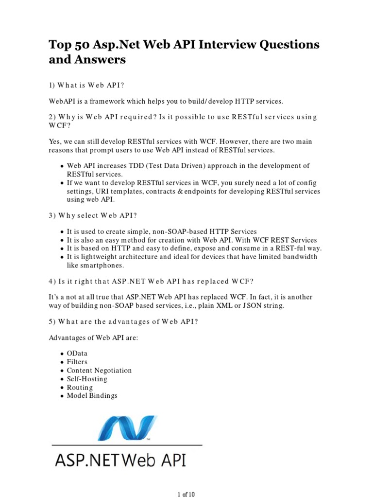 Top 50 Asp Interview Questions | PDF | Representational State Transfer | Application Programming ...
