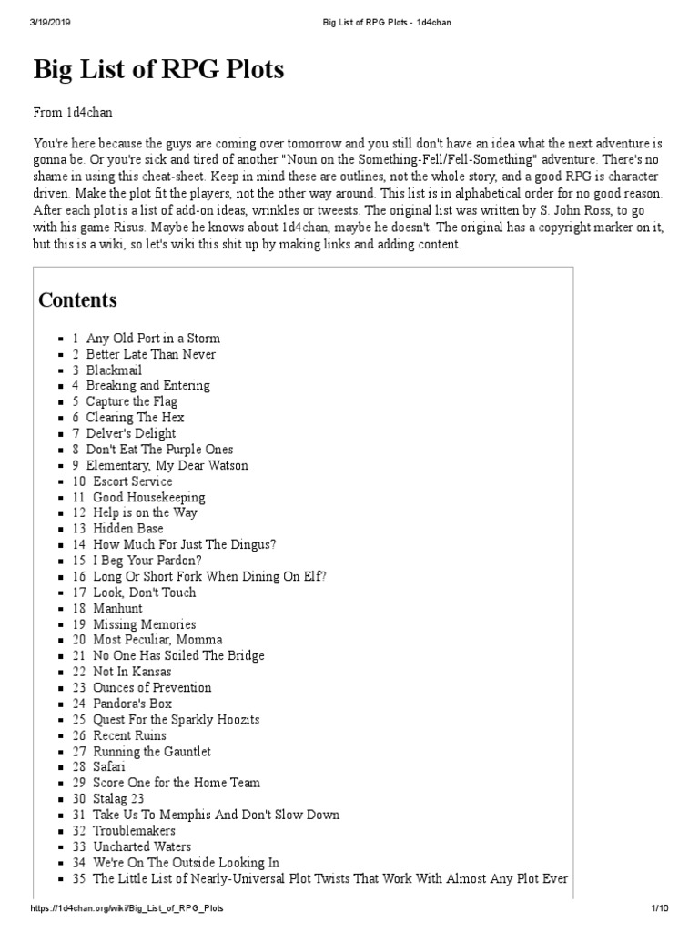 Big List of RPG Plots - 1d4chan | PDF | Prison