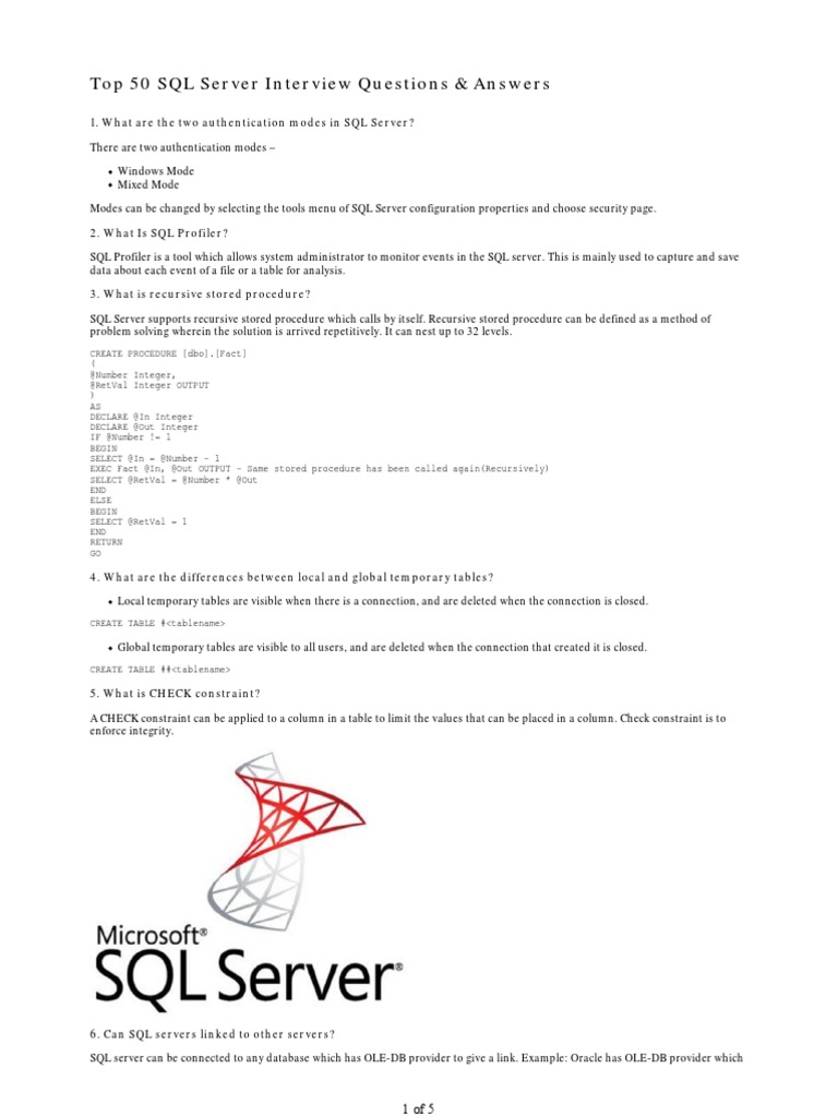 TOP 50 ASP Questions | Download Free PDF | Microsoft Sql Server | Database Index