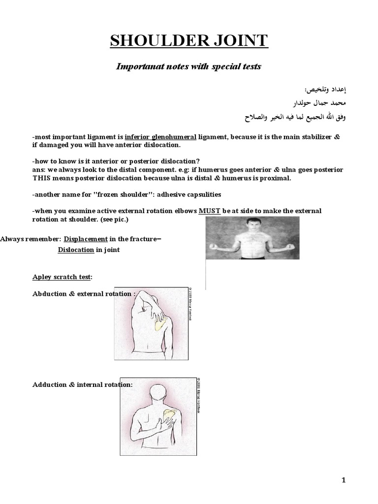 Shoulder Joint: Importanat Notes With Special Tests | PDF | Elbow ...