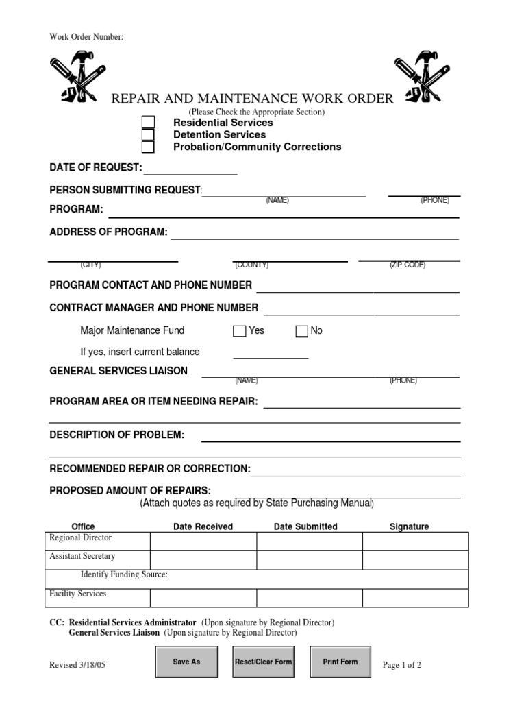 Repair Maintenance Work Order | PDF