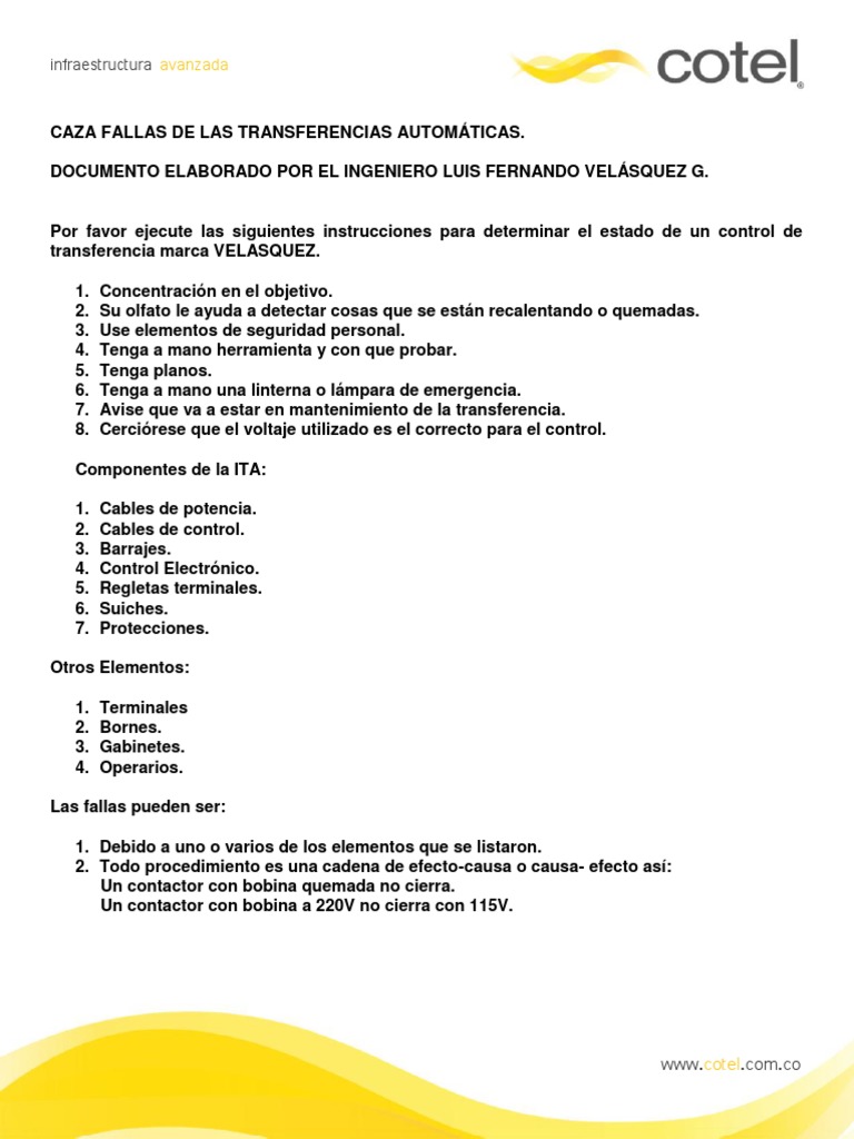 Procedimiento para Revisar Un Control de Transferencia Automática Velasquez | PDF | Corriente ...