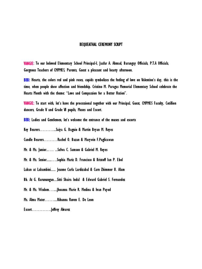 Bequeathal Ceremony Script | PDF