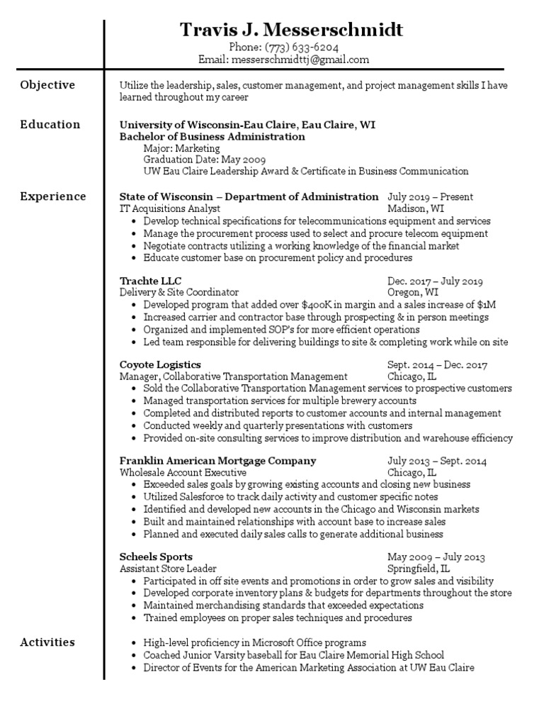 Resume - Travis Messerschmidt | PDF | Wisconsin | Procurement