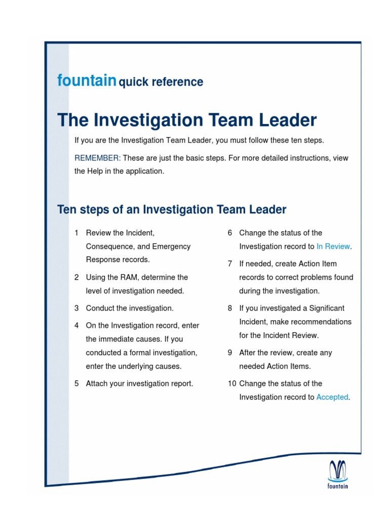 Investigation Team Leader Steps | PDF