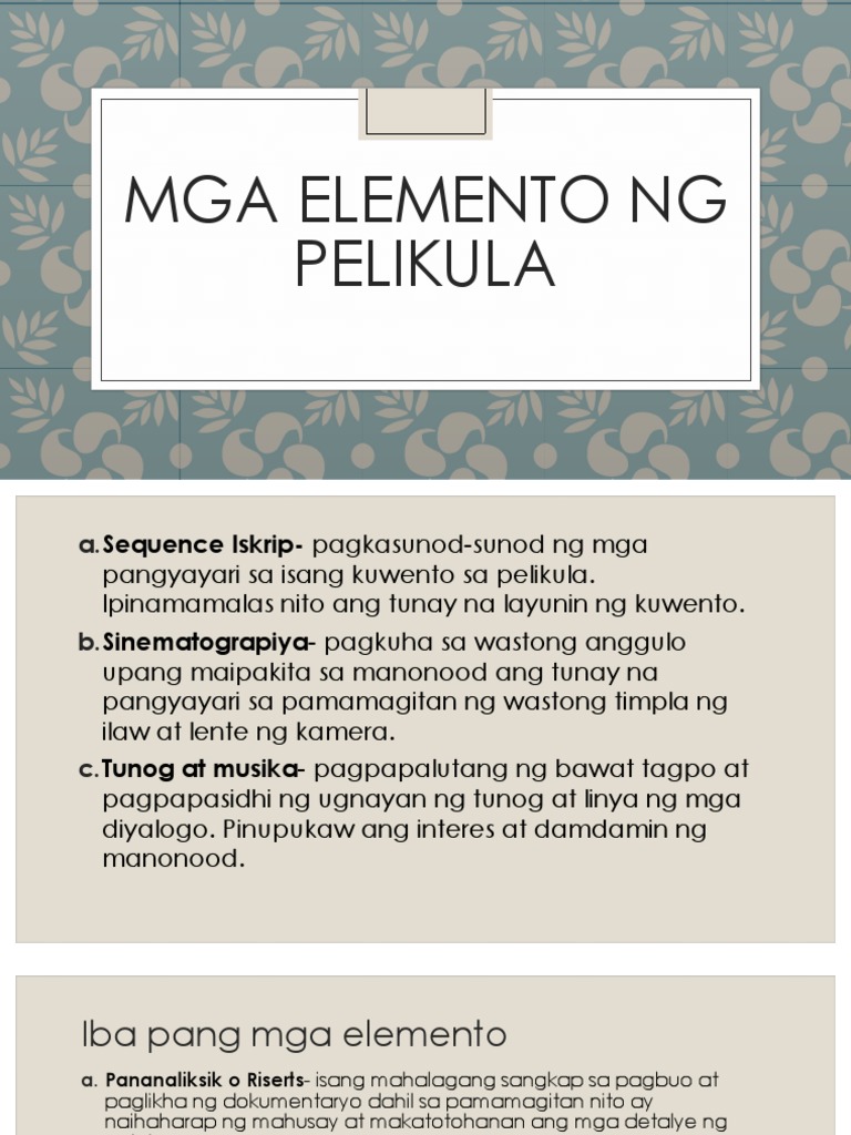 Mga Elemento NG Pelikula | PDF