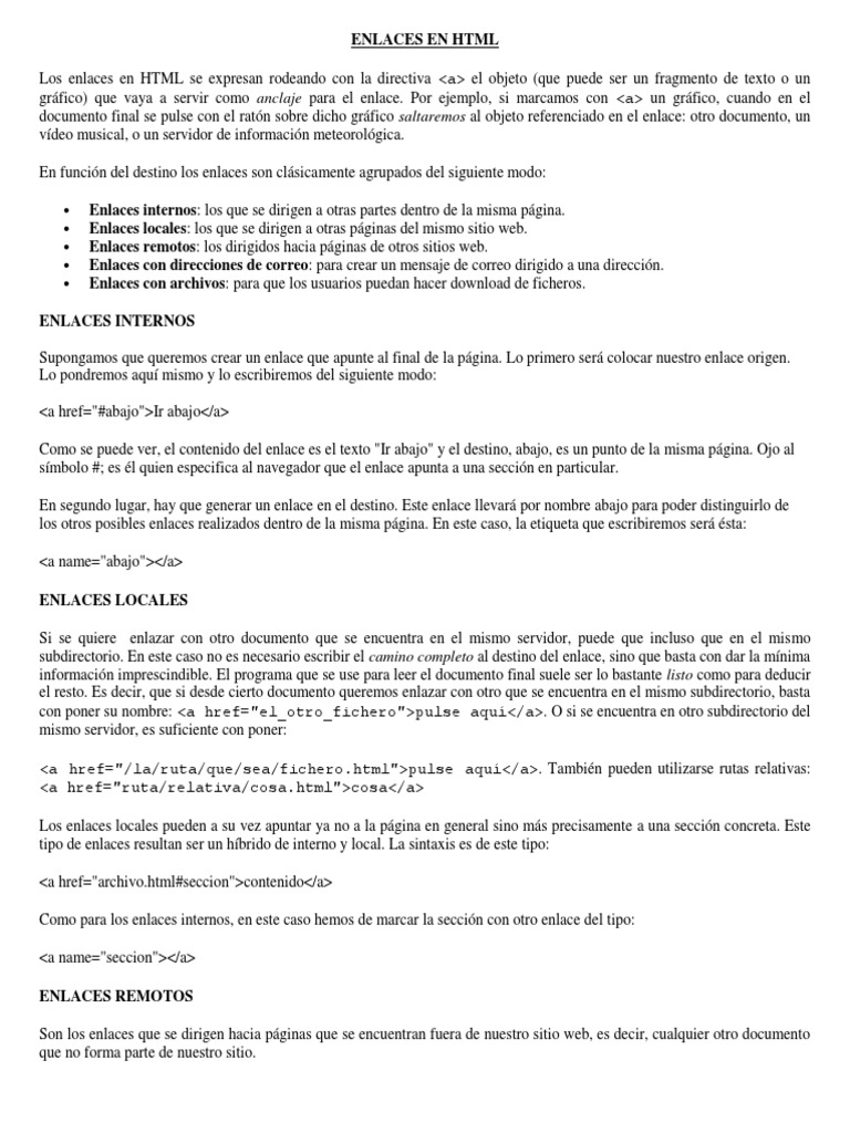 Tipos de enlaces HTML y su sintaxis | PDF | Hipervínculo | Página web