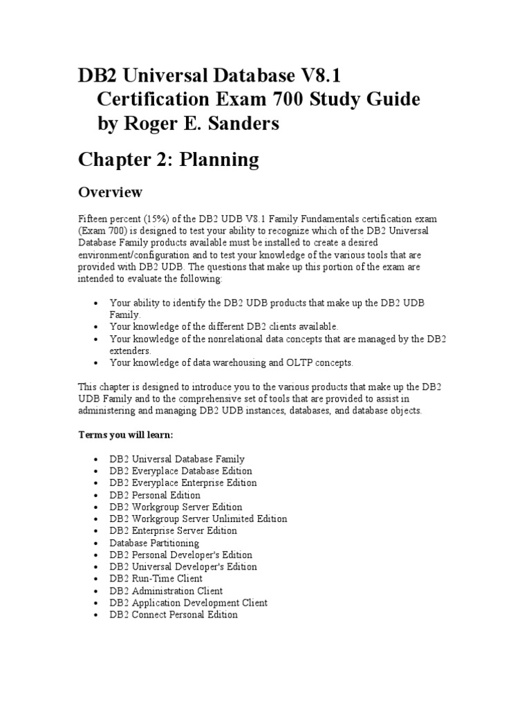 DB2 Universal Database V8.1 Certification Exam 700 Study Guide by Roger E. Sanders Chapter 2 ...